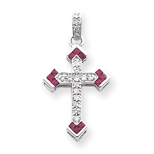 14kt White Gold 1 5/16in Diamond & Ruby Cross Pendant XWR182