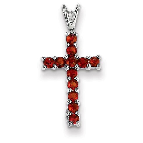 14kt White Gold 11/16in Garnet Cross Pendant XWR193 | Joy Jewelers