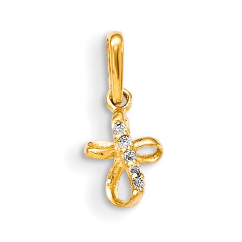 14kt Yellow Gold 3/8in CZ Children's Loop Cross YC1121 | Joy Jewelers