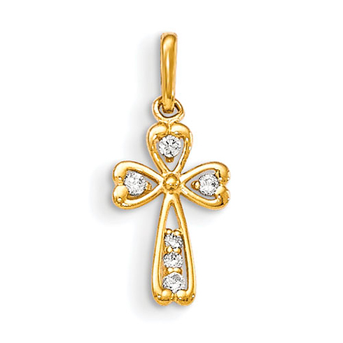14kt Yellow Gold 1/2in CZ Children's Heart Design Cross YC1124