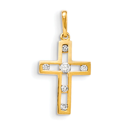 14kt Yellow Gold 5/8in Children's Cross with Six CZs YC1128