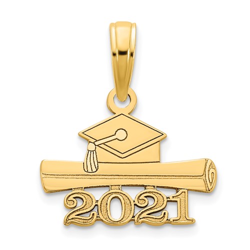 14k Yellow Gold 2021 Graduation Cap and Diploma Pendant YC1457