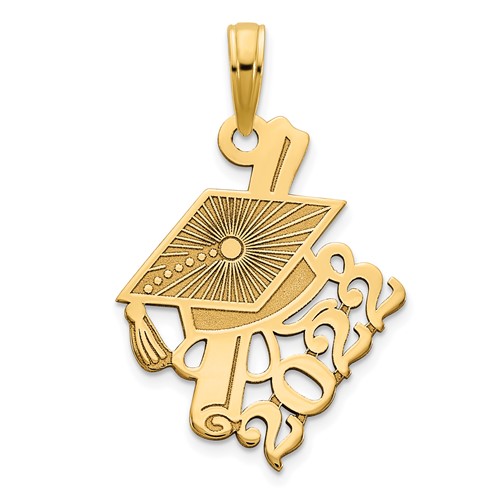 14k Yellow Gold Slanted 2022 Graduation Cap and Diploma Pendant YC1460