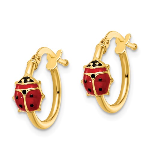 14k Yellow Gold Enamel Ladybug Hoop Earrings YE2088 | Joy Jewelers