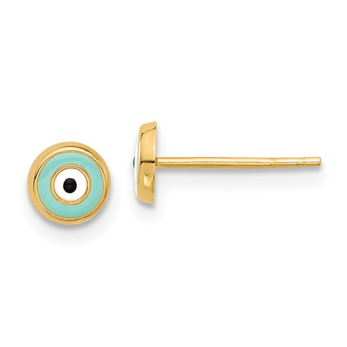 14k Yellow Gold Mini Evil Eye Enamel Stud Earrings YE2202