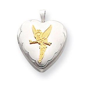 Sterling Silver with 14k Tinkerbell 2-Frame Heart Locket QLS125