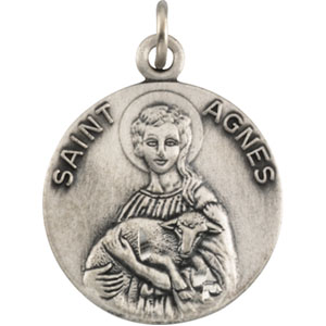 Sterling Silver St. Agnes Medal 18mm & Chain JJR41739_SS