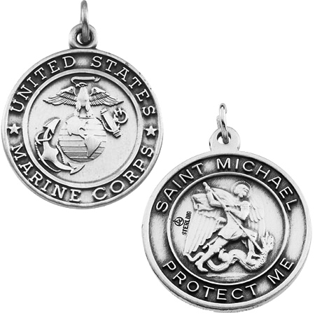 St. Michael U.S. Marines Medal 22.5mm - Sterling Silver JJR45050_SS