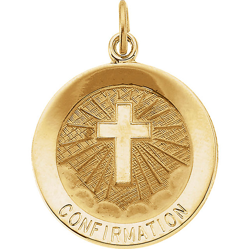 14k Yellow Gold Confirmation Cross Medal 15mm JJR5045Y15