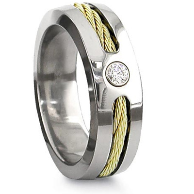 Titanium Diamond 7mm Ring with Single Gold Cable R904F | Joy Jewelers