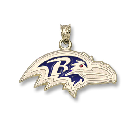 10kt Yellow Gold Baltimore Ravens Enamel Head Pendant RAV008E-10K