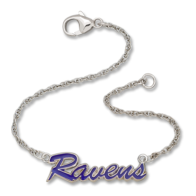 7in Baltimore Ravens Enameled Silver Script Bracelet RAV029EBR-SS