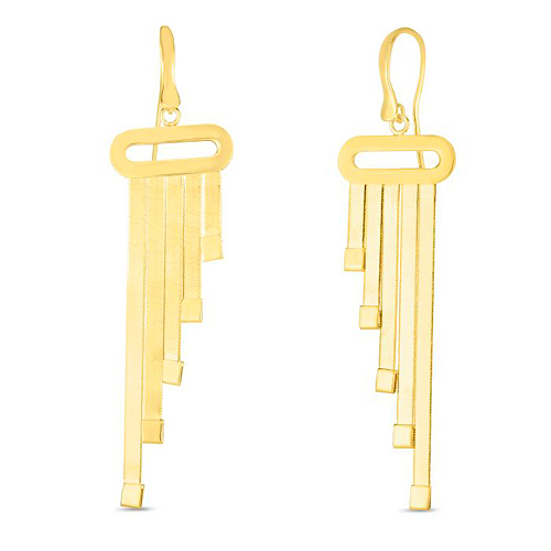 14k Yellow Gold Layered Herringbone Dangle Earrings JJER12167