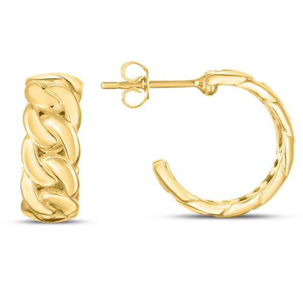 14k Yellow Gold Curb Chain C Hoop Earrings JJER14068 | Joy Jewelers