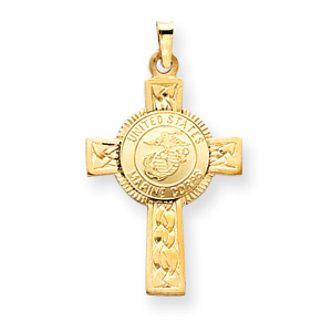 14k Yellow Gold United States Marine Corps Cross Pendant 1 1/8in REL116