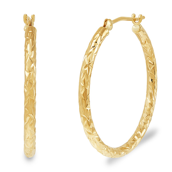 14k Yellow Gold 1in Crystal Cut Round Hoop Earrings 2mm RI-FRE018450Y25