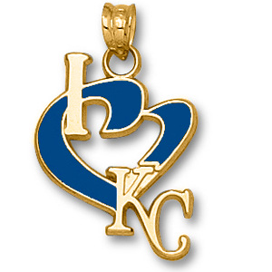 14kt Yellow Gold 3/4in Kansas City Royals Enamel Heart Pendant ROY009E