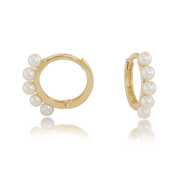 14k Yellow Gold Freshwater Cultured Pearls Huggie Hoop Earrings SC-4Y813261