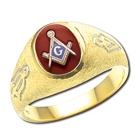 10kt Yellow Gold Red Stone Masonic Ring with Brushed Finish FG5813RD