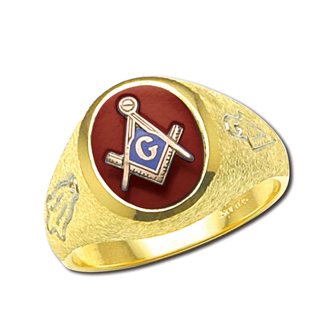 10kt Yellow Gold Red Stone Brushed Masonic Ring FG7813RD