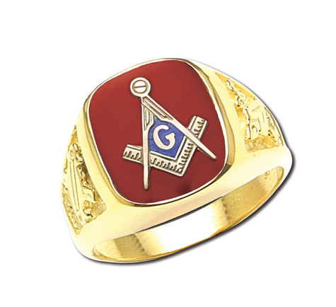 10kt Yellow Gold Oblong Red Stone Masonic Ring FG8813RD | Joy Jewelers