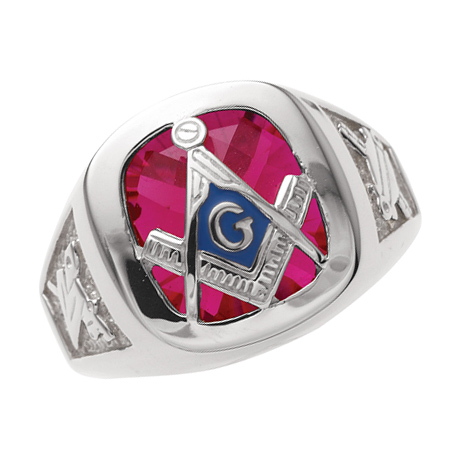 Sterling Silver Masonic Ring with Red Stone FG8623RDSS | Joy Jewelers