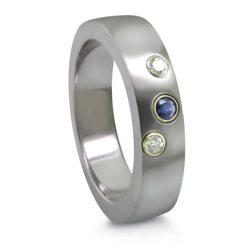 5mm Titanium Ring with Diamonds and Sapphire - Clearance R713A-D