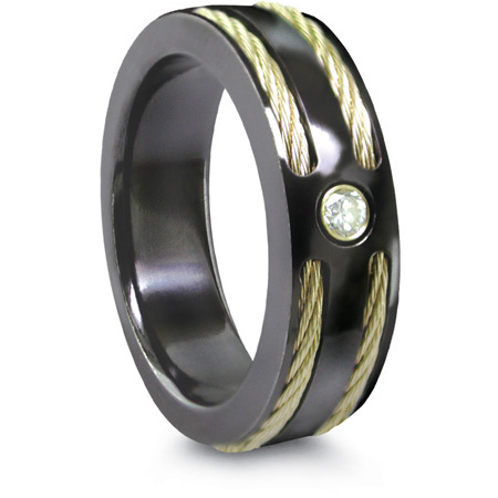 Titanium Diamond 7mm Ring with Gold Cable - Clearance R905J-D