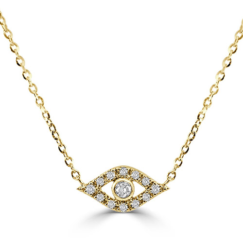 14k Yellow Gold .08 ct tw Diamond Evil Eye Protection Necklace SD-CP1835NY