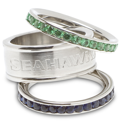Seattle Seahawks Team Logo Crystal Stacked Ring Set SEA035CR