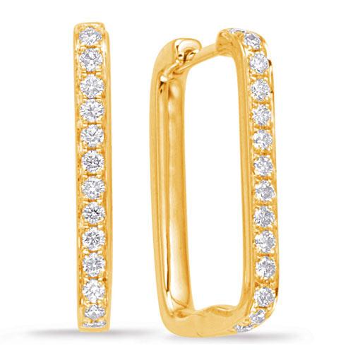 14k Yellow Gold .37 ct tw Diamond Rectangular Hoop Earrings SK-E7943YG