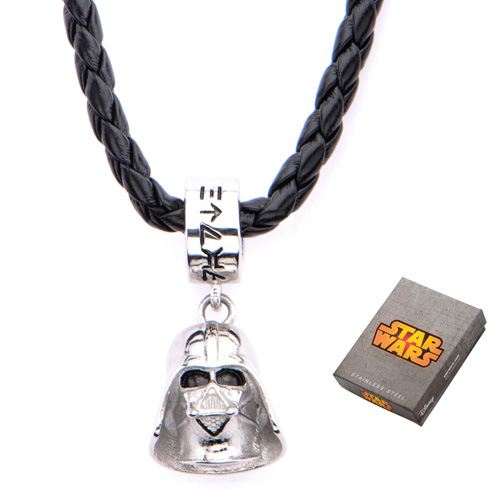 Stainless Steel Star Wars Darth Vader Charm on Leather 16in Chain ...