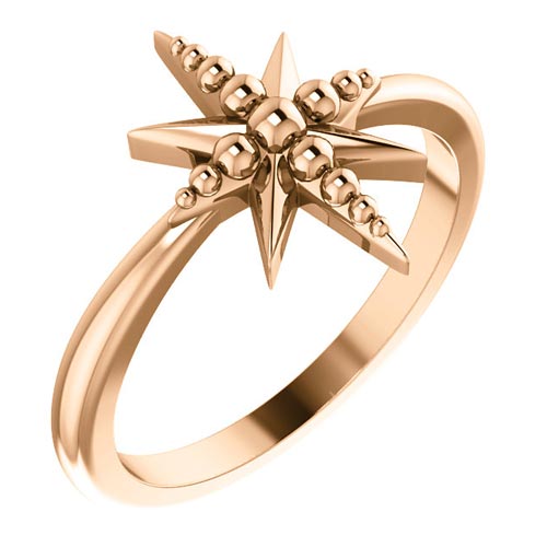 14k Rose Gold Beaded Starburst Ring with Eight Points JJ52155R