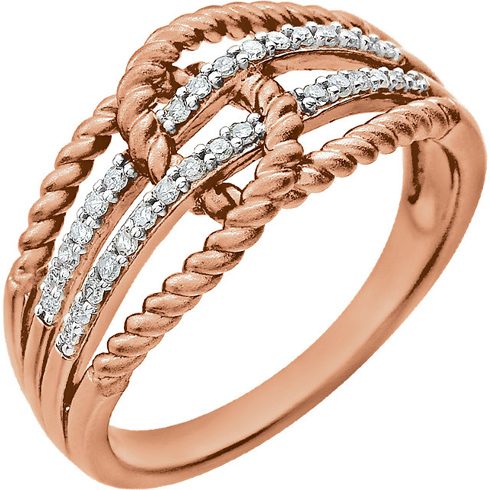 14kt Rose Gold 1/6 ct Diamond Intertwined Rope Ring JJ651897
