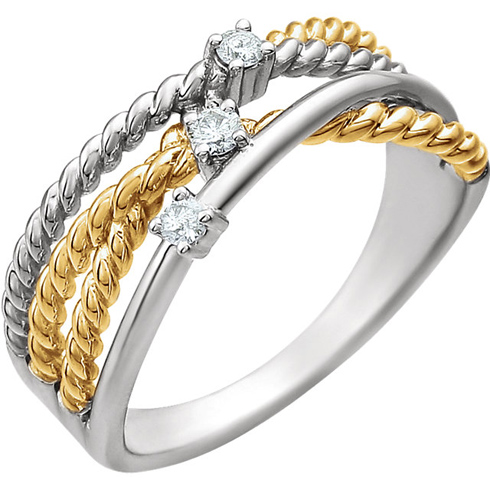 14kt White Gold and 14kt Yellow Gold-plated 1/10 ct Diamond Rope Ring ...
