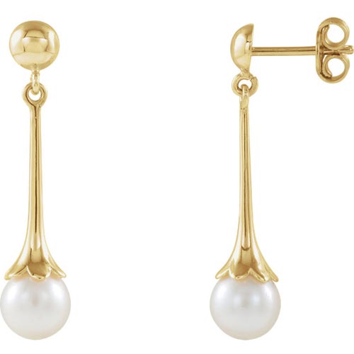 14k Yellow Gold Freshwater Cultured Pearl Dangle Drop Earrings JJ653546Y