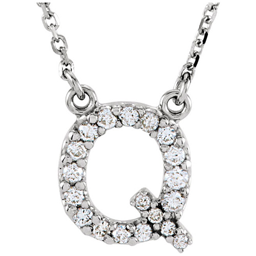 14kt White Gold Letter Q 1/6 ct Diamond 16in Necklace JJ67311WQ