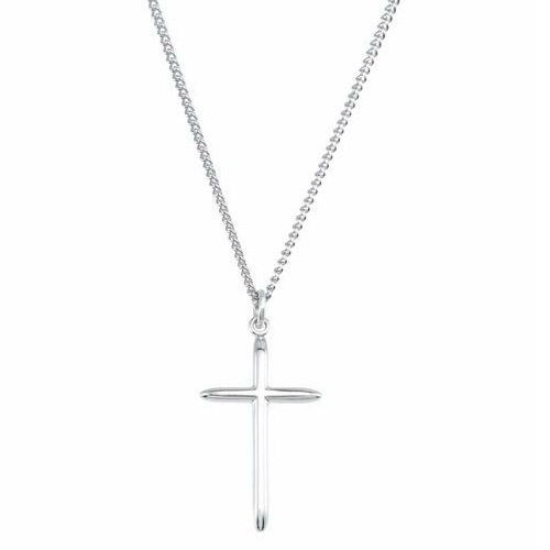 Sterling Silver 1in Latin Cross with 18in Chain JJR16273
