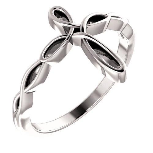 14k White Gold Loop Cross Ring with Open Design JJR43108W