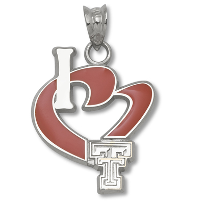 Sterling Silver 3/4in I Love Texas Tech Enamel Heart Pendant TXT046E-SS