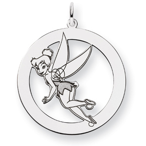 Tinker Bell Round Charm 1in - 14k White Gold WD284W | Joy Jewelers