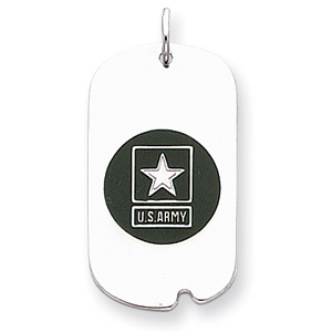 Sterling Silver U.S. Army Green Star Dog Tag XSM127 | Joy Jewelers