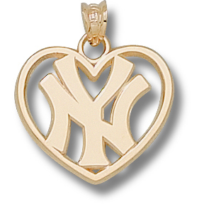 14kt Yellow Gold 3/4in New York Yankees Heart Pendant YAN010