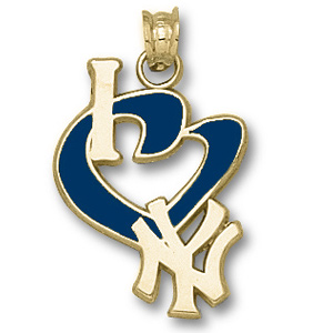 New York Yankees Heart 3/4in Pendant 14kt Gold YAN013E | Joy Jewelers