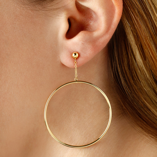 14k Yellow Gold Hoop Drop Earrings CC-03-190 | Joy Jewelers