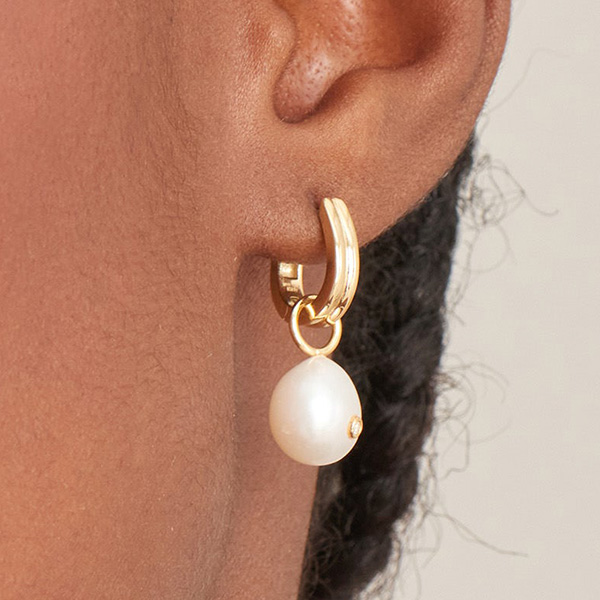 Ania Haie Gold-plated Sterling Silver Pearl Drop CZ Sparkle Huggie Hoop Earrings JJE043-04G