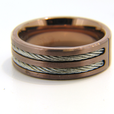 8mm Rose Titanium Ring with Cable Inlays TT-R20214 | Joy Jewelers