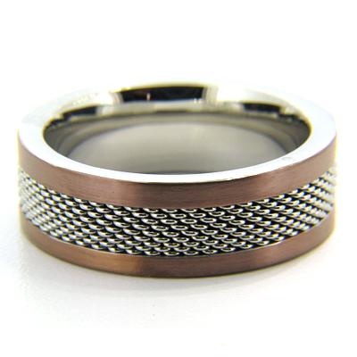 Rose Gold-Plated Stainless Steel 8mm Ring with Mesh Inlay ST-R30219