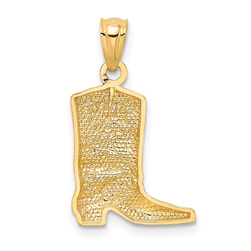 14k Yellow Gold Cowboy Boot Pendant with Rose and White Rhodium 1/2in K2781