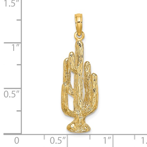 14k Yellow Gold 3-D Saguaro Cactus Pendant 1in K7190 | Joy Jewelers